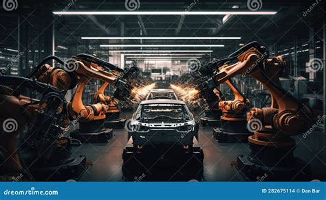Robots On Car Assembly Line In A Thriving Factory Generative Ai Stock
