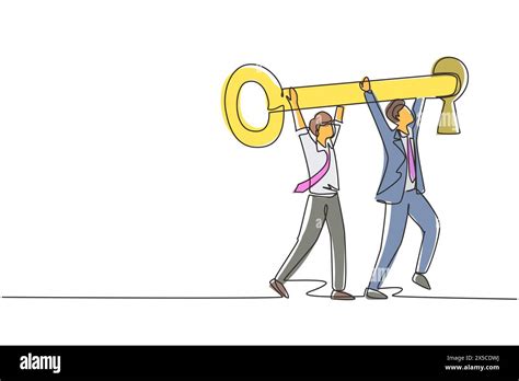 Continuous One Line Drawing Business Key Concept With Two Male Figures