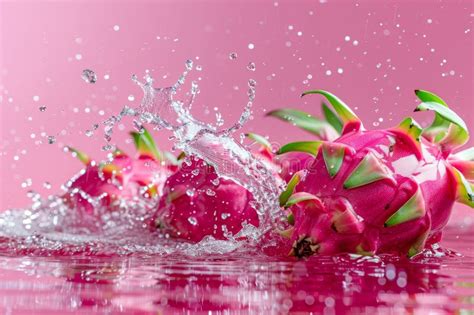 Dragon Fruit In Water Splashing Pitaya Fruit On Pink Background Copy