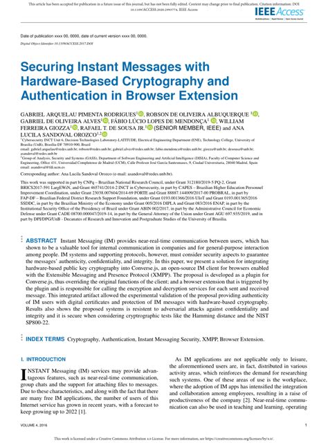 Pdf Securing Instant Messages With Hardware Based Cryptography And