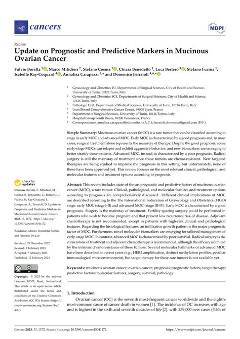 Pdf Update On Prognostic And Predictive Markers In Mucinous Ovarian