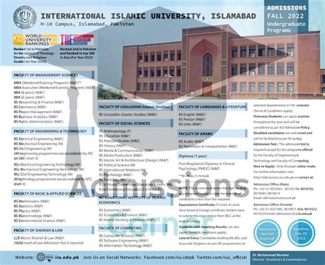 International Islamic University Islamabad Iiui Bs Admissions Fall 2022