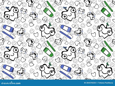 Cartoon Medicine Design Seamless Teeth And Toothpaste Pattern For Fabrics And Wrapping Paper And