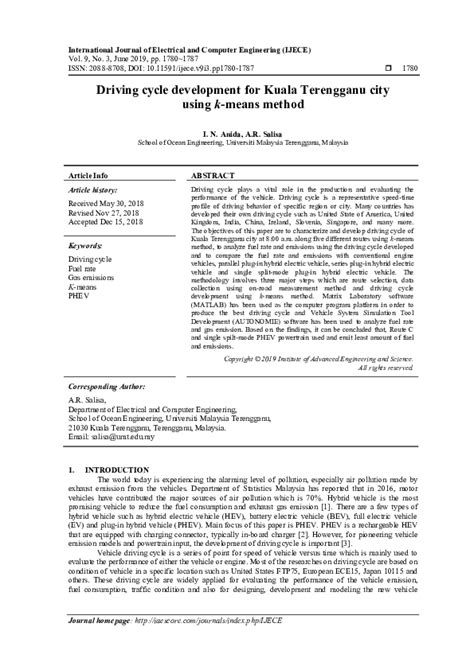 Pdf Driving Cycle Development For Kuala Terengganu City Using K Means