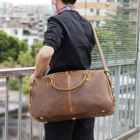 Luufan 남성용 빈티지 크레이지 호스 가죽 여행 가방 갈색 진짜 가죽 여행 더플 내구성 암소 가죽 보스턴 남자 주말 가방