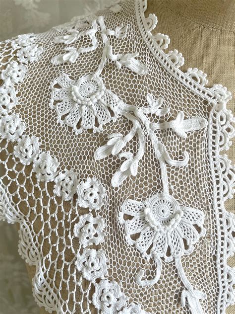 Antique Irish Crochet Lace Collar Antique Wedding Piece Etsy