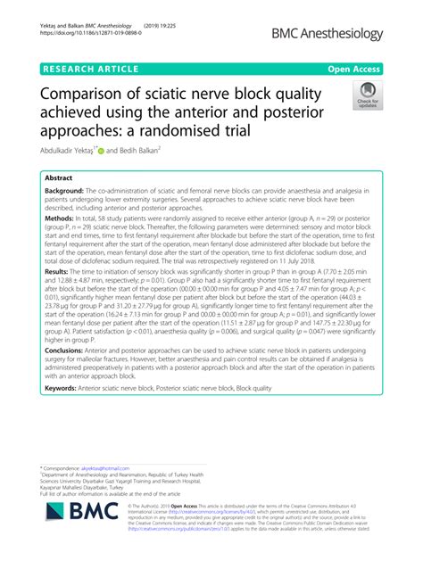 Pdf Comparison Of Sciatic Nerve Block Quality Achieved Using The