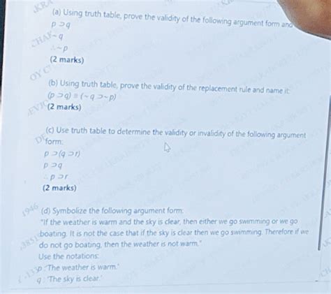 Solved A ﻿using Truth Table Prove The Validity Of The