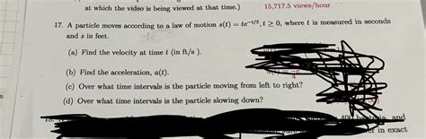 Solved 17 ﻿a Particle Moves According To A Law Of Motion