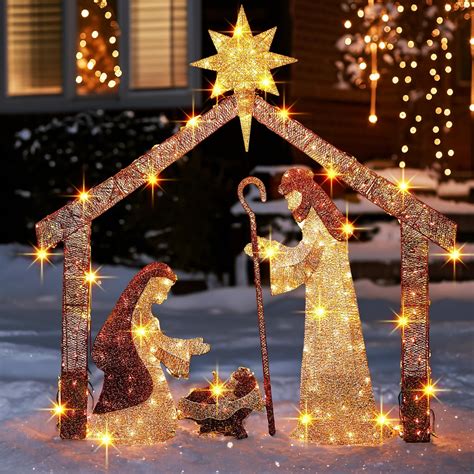 Tw Shine Christmas Nativity Scene Decorations 6 Ft Lighted Outdoor Nativity Set