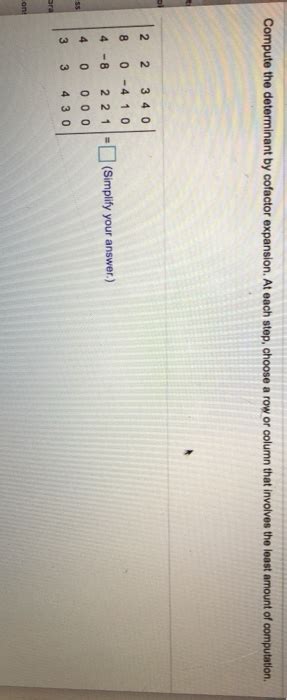 Solved Compute The Determinant By Cofactor Expansion At Chegg Com