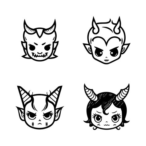 Premium Vector Cute Anime Devil Head Collection Set Hand Drawn Line
