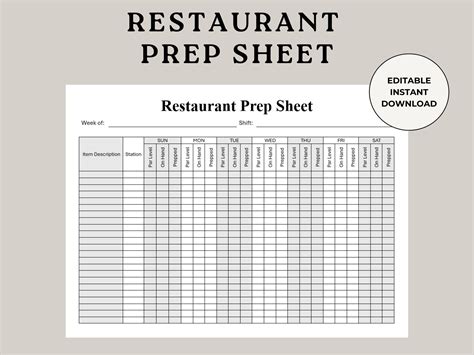Best 11 Restaurant Prep Sheet Food Prep Chart Food Prep Sheet