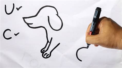 How To Draw A Dog Using Letters U And C How To Make A Cute Dog Drawing
