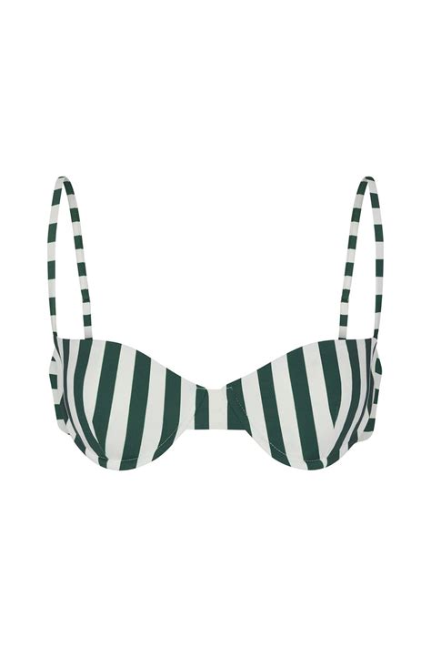 Balconette Underwire Bikini Top In Green Vertical Stripes Anemos