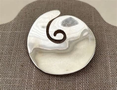 Sterling Silver Circular Concave Disk Brooch Etsy