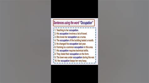 Sentence Using The Word Occupation Youtube