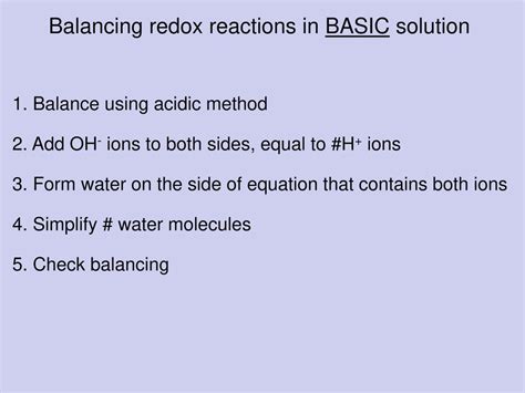Balancing Redox Reactions In Acidic And Basic Conditions Redox