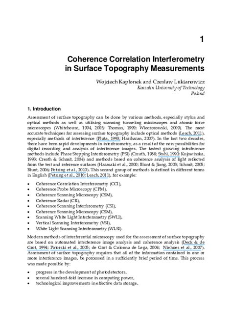 Pdf Coherence Correlation Interferometry In Surface Topography