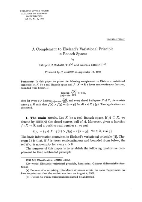 Pdf A Complement To Ekelands Variational Principle In Banach Spaces