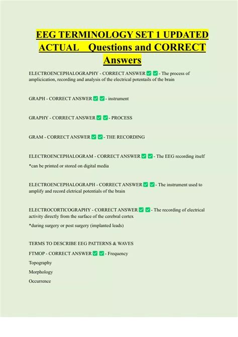 Eeg Terminology Set 1 Updated Actual Questions And Correct Answers