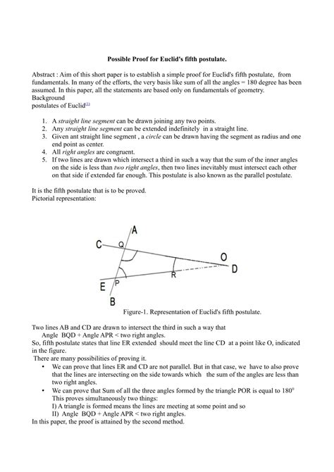 Pdf Possible Proof For Euclids Fifth Postulate