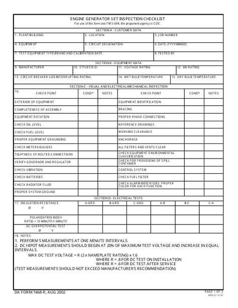 Generator Checklist Template