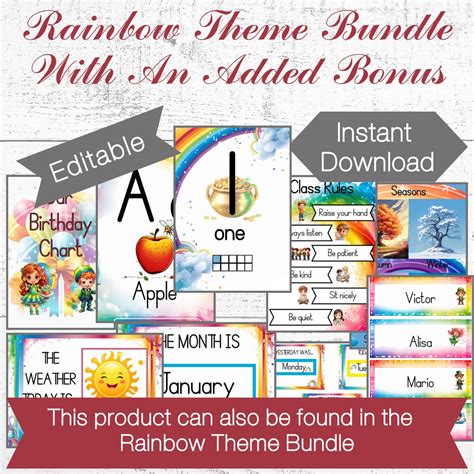 Rainbow Themed Classroom Decor Bundle Printables Includes 7 Amazing Rainbow Themed Products To