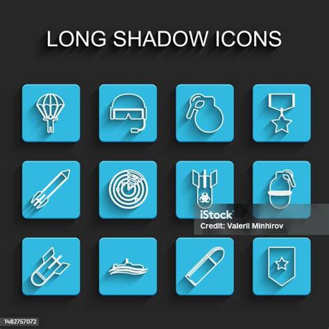 세트 라인 항공 폭탄 잠수함 낙하산 총알 갈매기 모양 표적이 있는 레이더 수류탄 및 생물학적 위험 아이콘 벡터 갈매기표 수장에