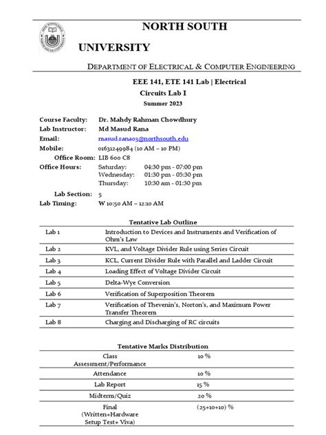 Eee141l 5 Lab Outline 232 Pdf Electrical Network Physical Sciences
