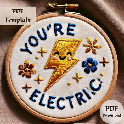 Youre Electric Embroidery Pattern Lightning Bolt Hand Embroidery Fun