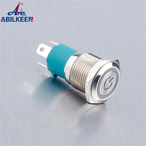 Abilkeen 12 Volt Push Button Switch Flat Round Head 16mm Light Metal Push Button Switch