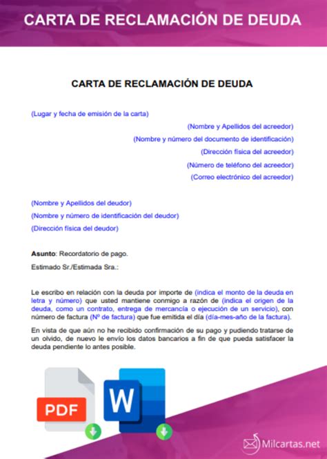 Modelo de carta reclamación de deuda modelocontrato info