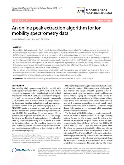 Pdf An Online Peak Extraction Algorithm For Ion Mobility Spectrometry