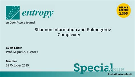 New Special Issue Shannon Information And Kolmogorov Complexity