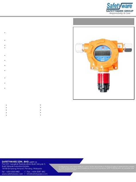 Safetyware Gdf70 Product Specification Pdf Gases