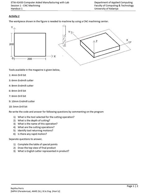Handout For Practical 2 Pdf Numerical Control Machining