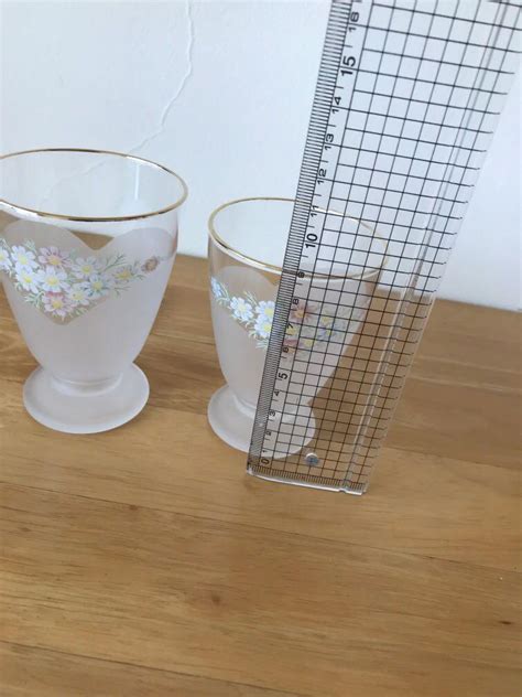 Vintage Frosted Drinking Glass With Flowers Motifs And Gold Rim
