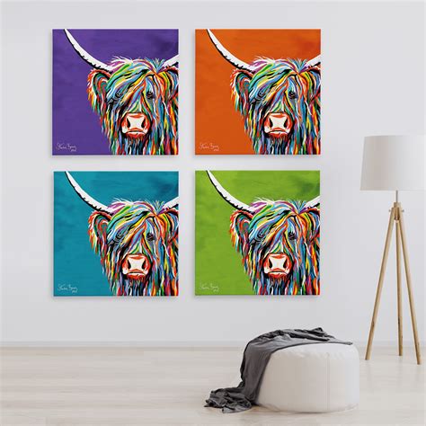 Rainbow Rab Mccoo Colourful Highland Cow Canvas Steven Brown Art