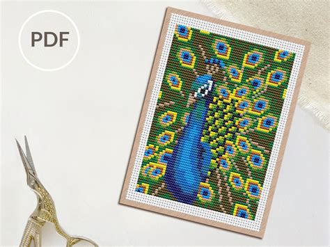 Bright Peacock Cross Stitch Pdf Pattern Male Peafowl Chart Etsy