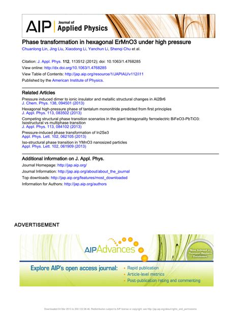Pdf Phase Transformation In Hexagonal Ermno3 Under High Pressure