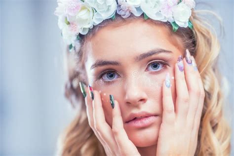 Portrait Of Beautiful Fashion Girl Creative Makeup Art Nails And