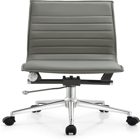 Mid Back Height Modern Office Chair Armless Ribbed Pu Leather Seat