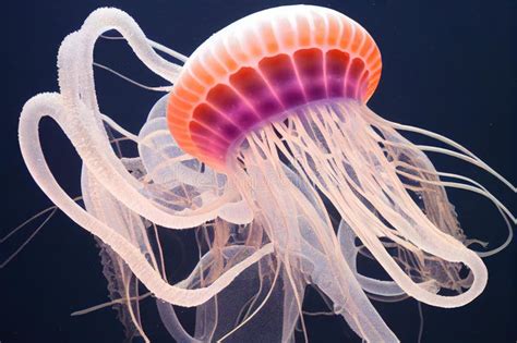 Giant Jellyfish Huge Illuminated Medusa Floating In Ocean Space Depth