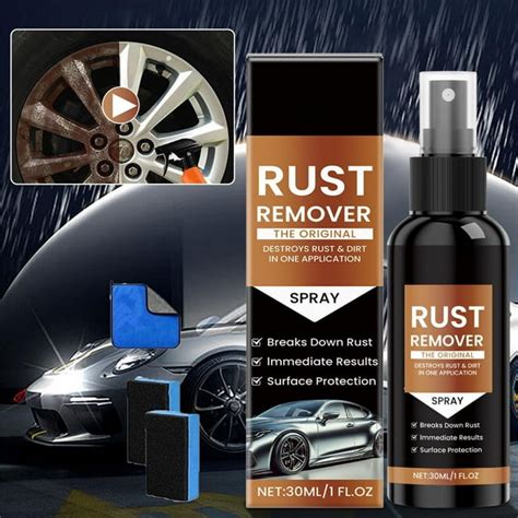Rust Remover For Cars Powerful Automotive Rust Dissolver 30ml Bottle With Sponge And Cloth