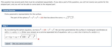 Solved Find A Parametric Representation For The Surface The