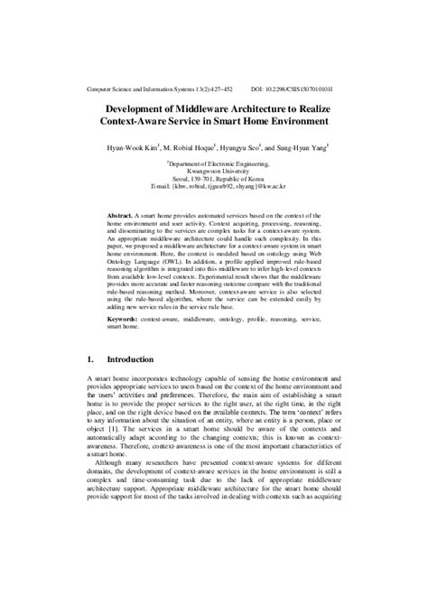 Pdf Development Of Middleware Architecture To Realize Context Aware