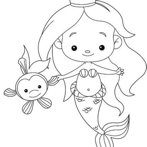 Schattige Kleine Zeemeermin Kat Tekening Kleurplaat Premium Vector