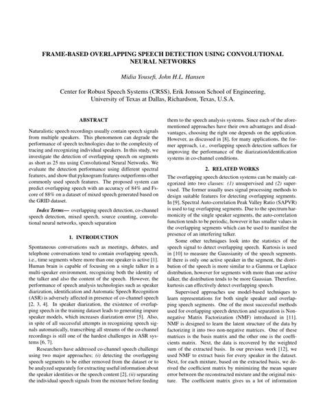 Pdf Frame Based Overlapping Speech Detection Using Convolutional Neural Networks