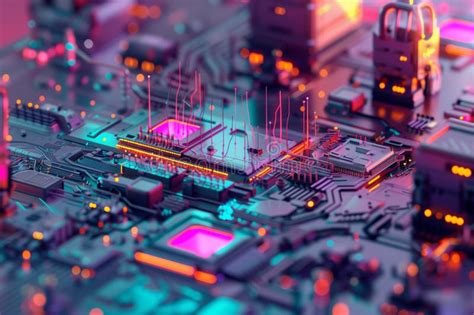 Construction Industrial Crane Builds Electronic Components On Circuit